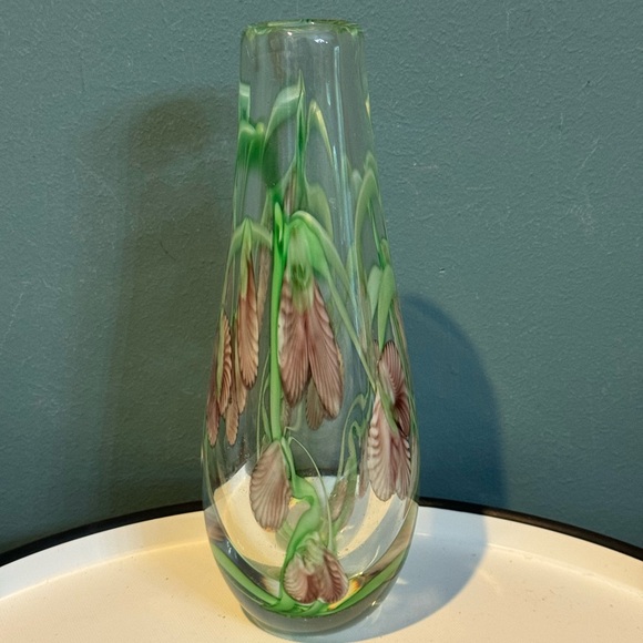 Accents | Paperweight Glass Vase 95 Heavy Pink Green Wisteria Floral ...